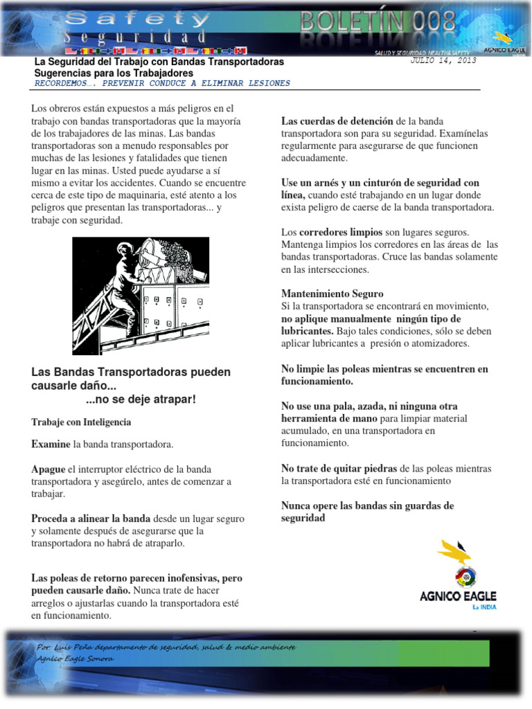 Boletin 8 Seguridad Con Bandas Transportadoras MSHA TRABAJADORES | PDF