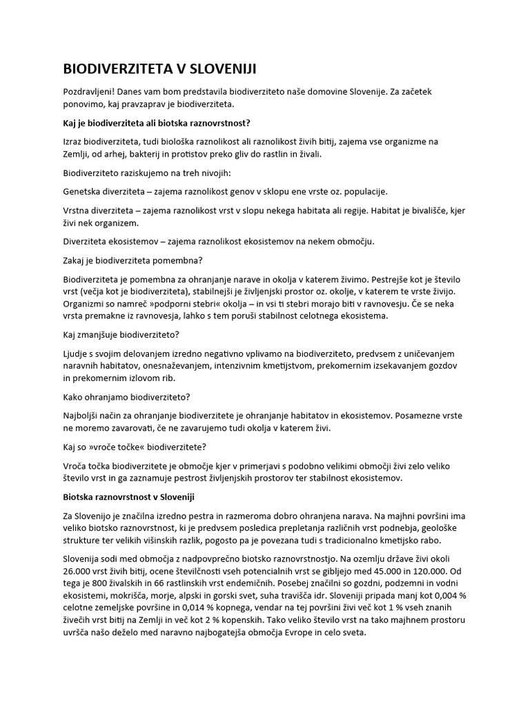 Biodiverziteta V Sloveniji | PDF