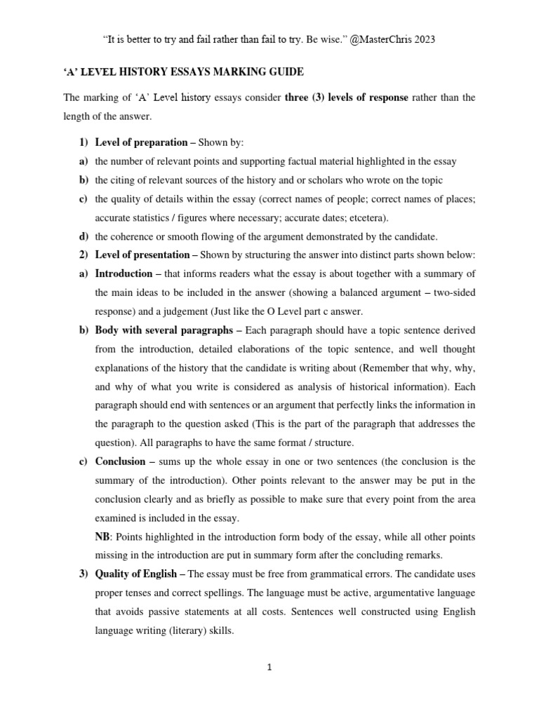A Level HISTORY ESSAYS MARKING GUIDE | PDF | Essays | Argument