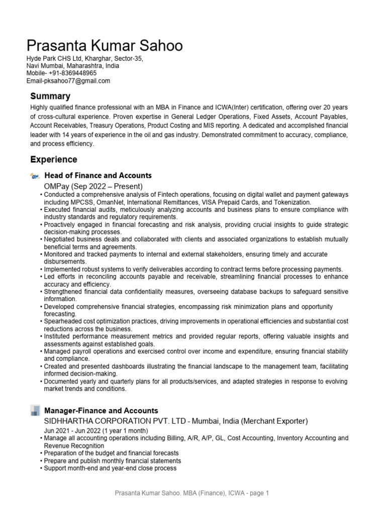 CV - PKS in | PDF | Accounts Payable | Audit