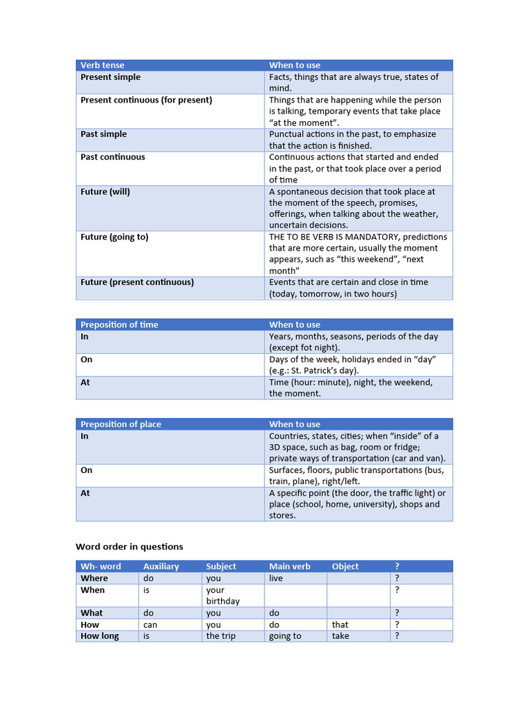 Revisao Aula Pre Intermediate Units 1-3 | PDF | Verb | Preposition And Postposition
