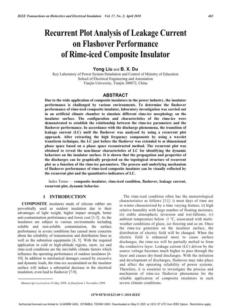 Recurrent Plot Analysis of Leakage Current On Flashover Performance of ...