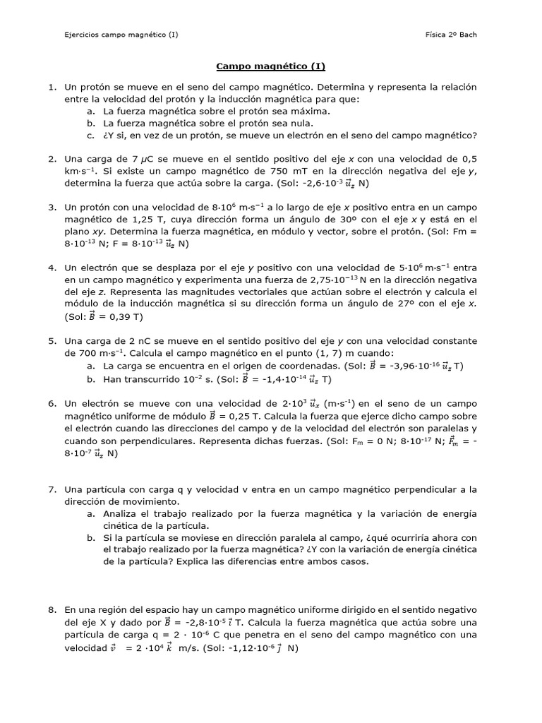 Ejercicios Magnetismo (I) | PDF | Campo magnético | Velocidad