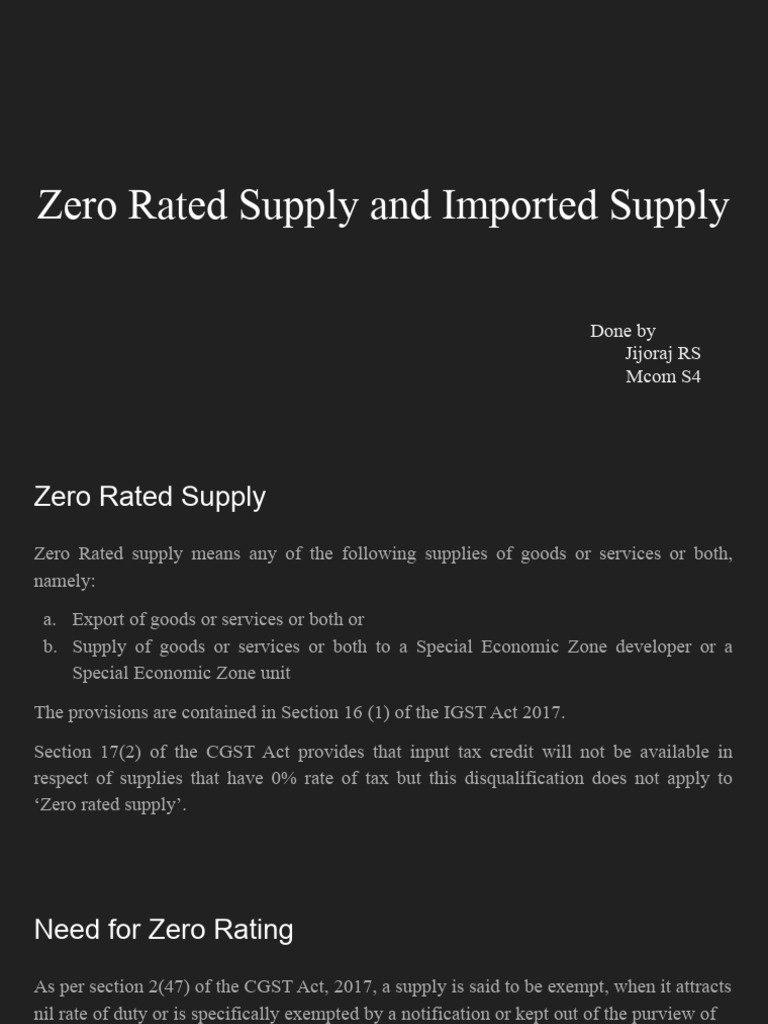 GST: Zero Rated vs. Imported Supply | PDF | Taxes | Government Finances