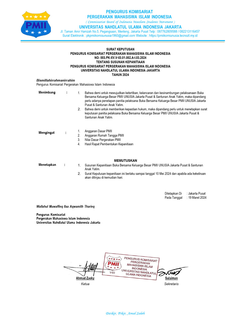SK Panpel Bukber & Santunan PK PMII UNUSIA | PDF
