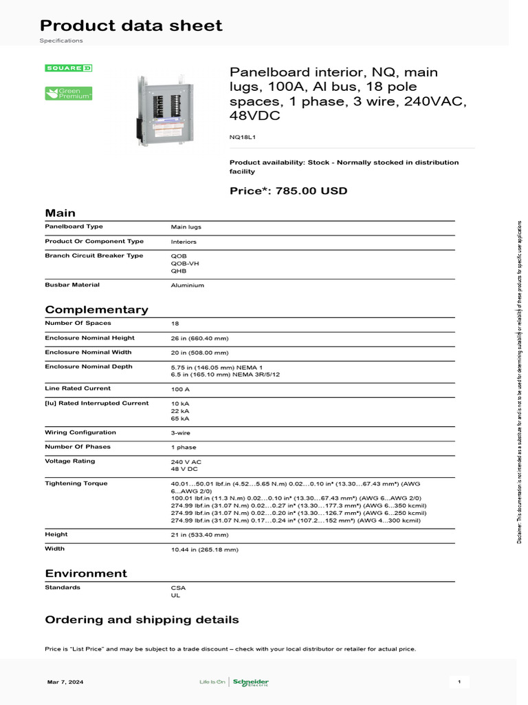 Schneider Electric - NQ-Panelboards - NQ18L1 | Download Free PDF ...