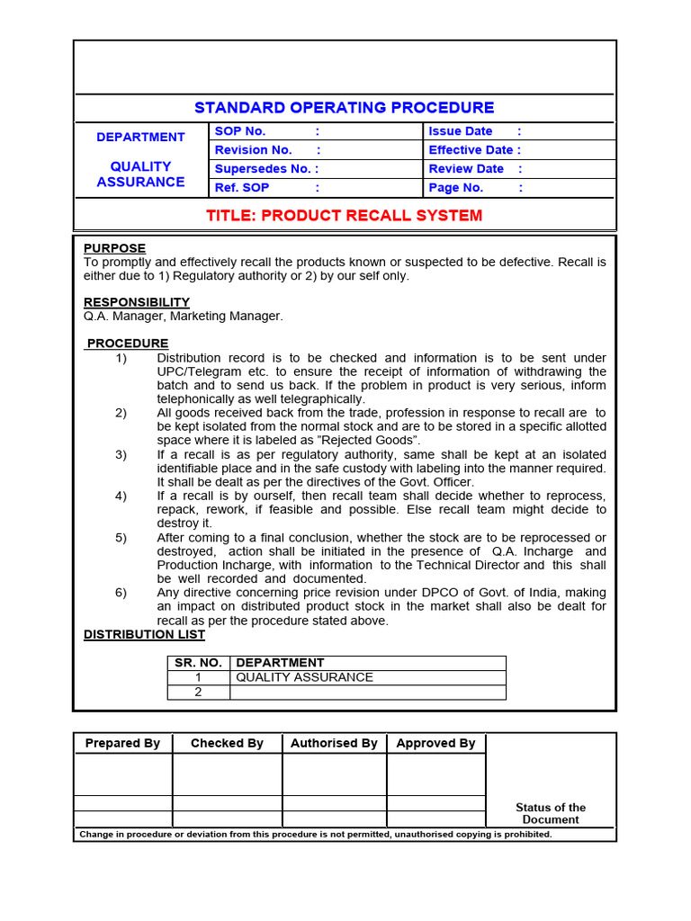 Product Recall System Pdf Quality Assurance