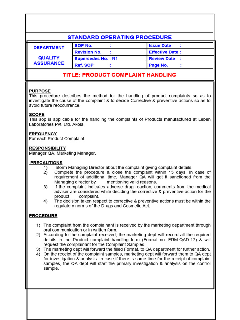 Product Complain Handling | PDF | Finance & Money Management