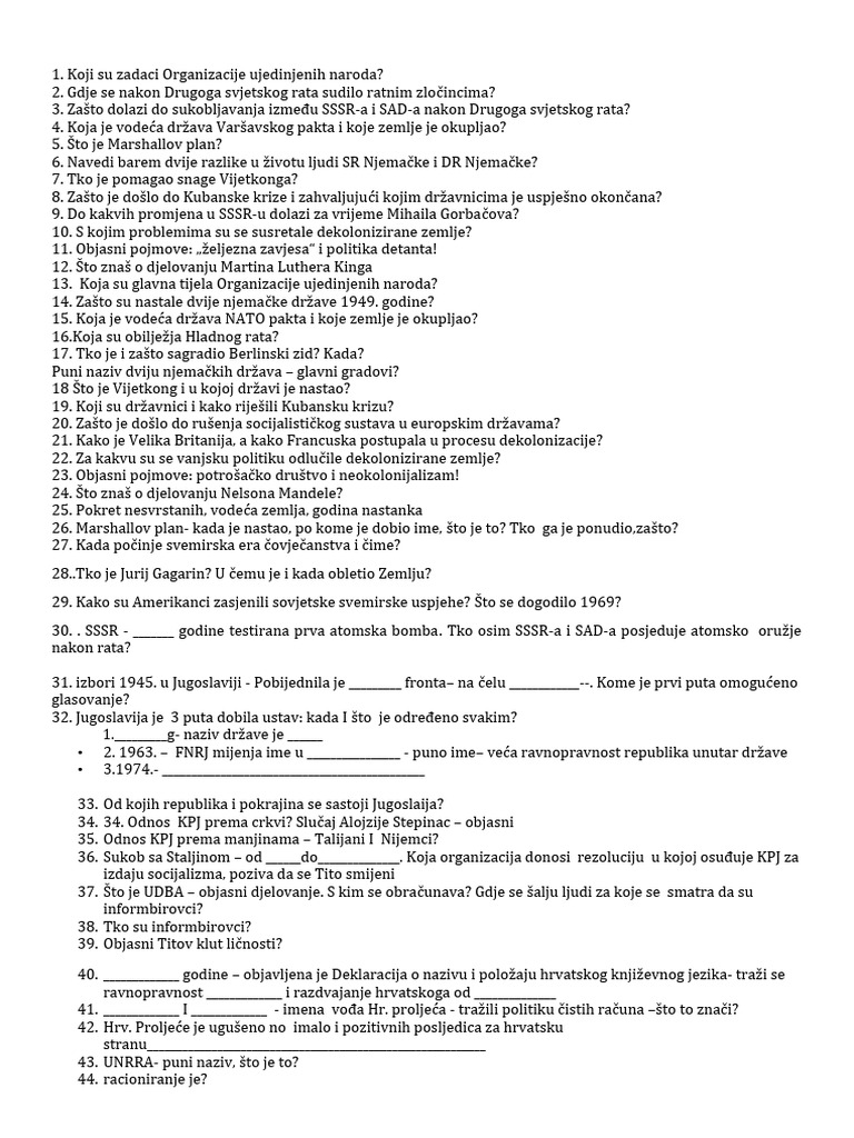 ČINJ. ZN - Ponavljanja Za Pisanu Provjeru Znanja - Svijet U Doba Hladnoga Rata I Dekolonizacija ...