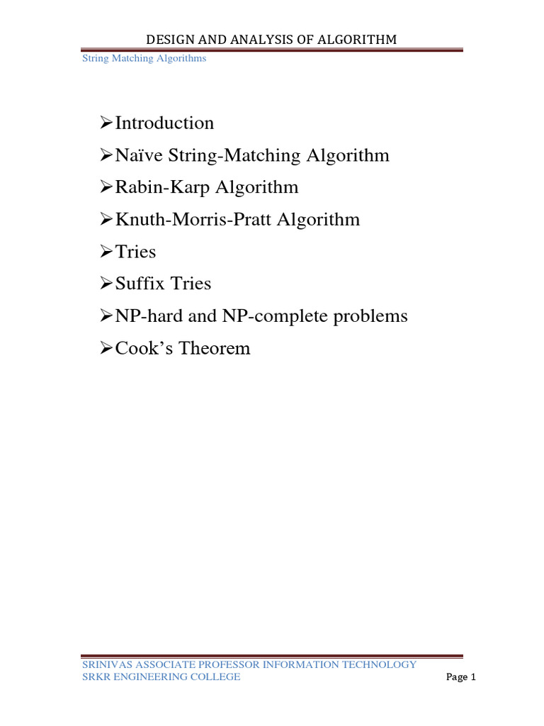 UNIT-V String Matching | PDF | Time Complexity | Theoretical Computer ... UNIT-V String Matching | PDF | Time Complexity | Theoretical Computer ...