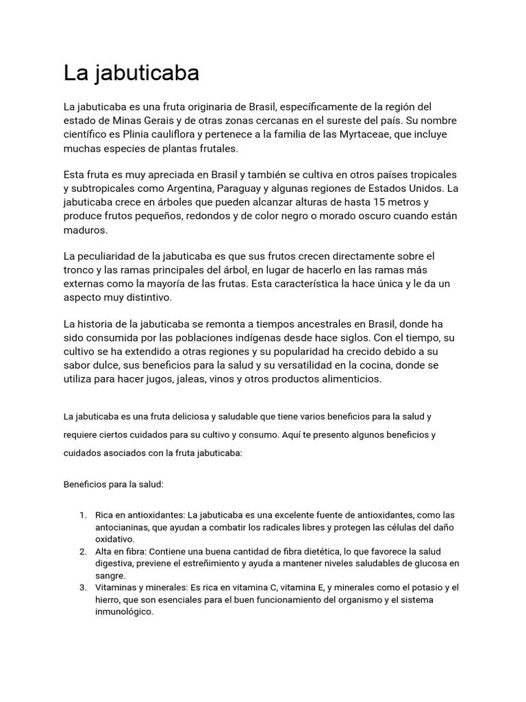 Beneficios y Cuidados de la Jabuticaba | PDF | Fruta