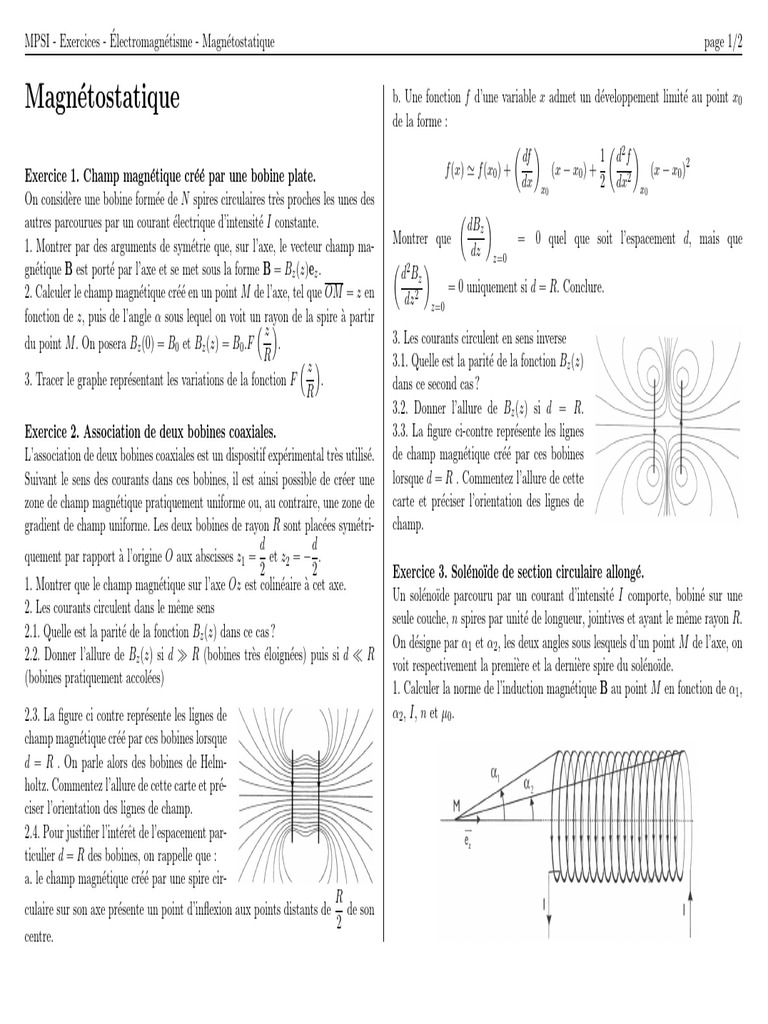 Exercices de Magnétostatique MPSI | PDF | Inducteur | Champ magnétique