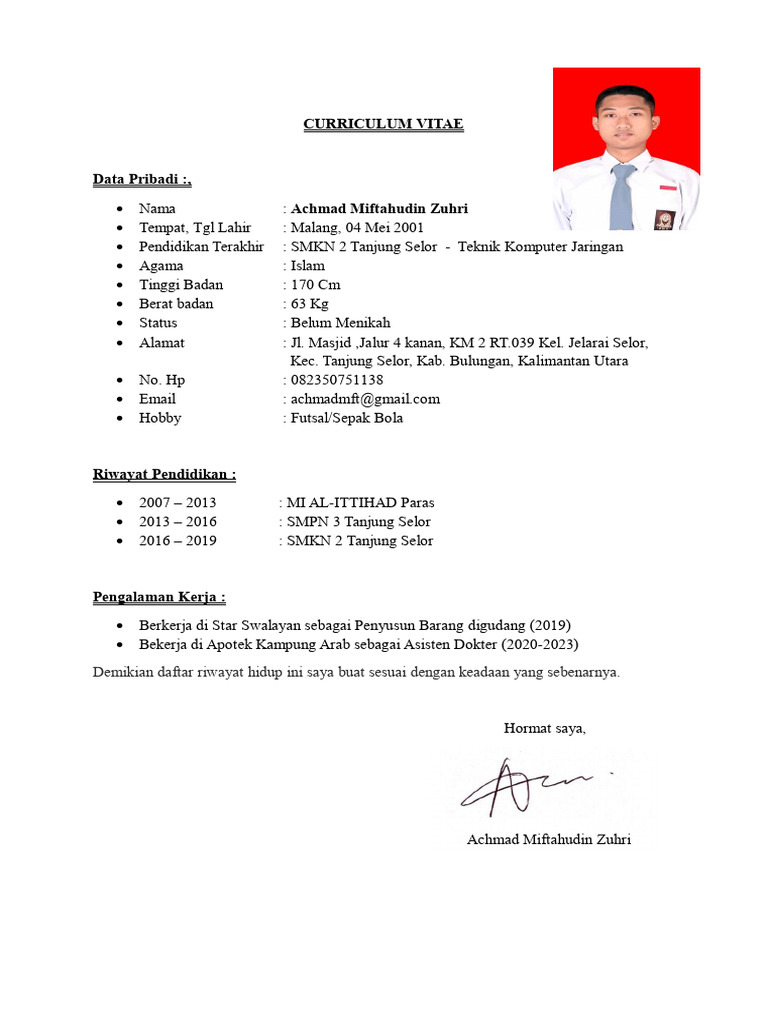 CV Achmad Miftahudin Zuhri. | PDF