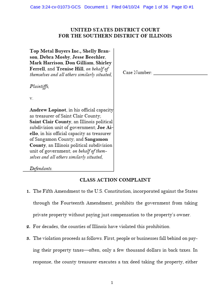 Class Action Against IL Tax Sale Practices | PDF | Class Action ...