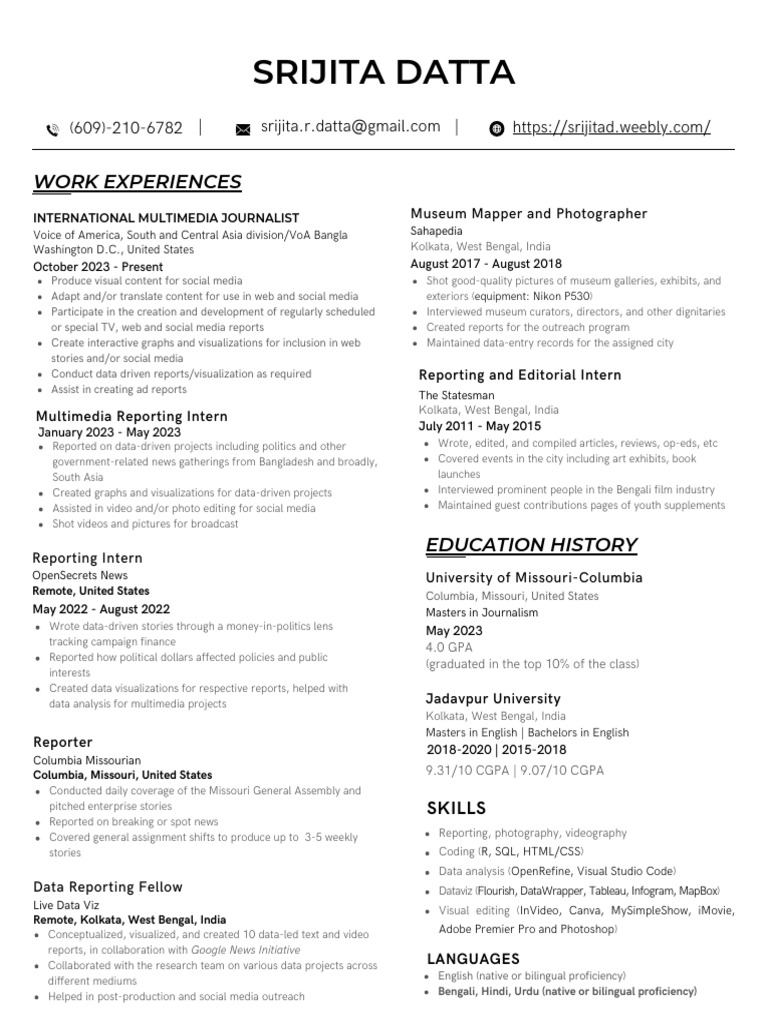 srijitaresume | PDF | Multimedia | Human Communication