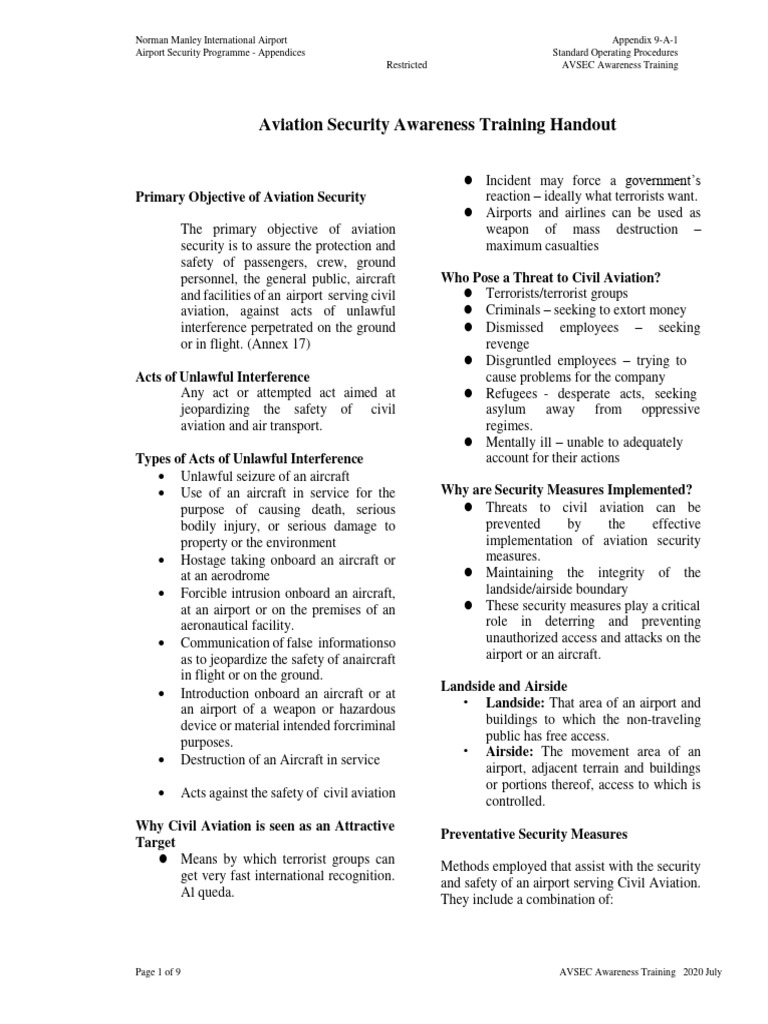 Security Awareness Training - Handout - Updated | PDF | Aviation
