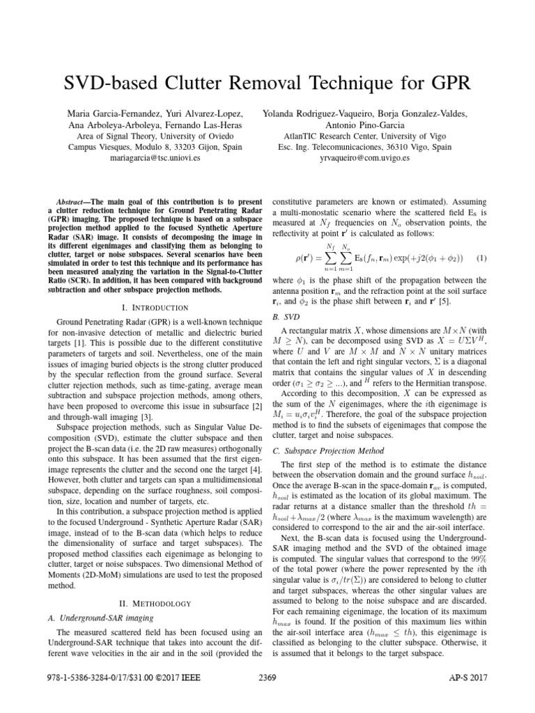 40 - SVD-based Clutter Removal Technique For GPR | PDF | Principal Component Analysis | Linear ...