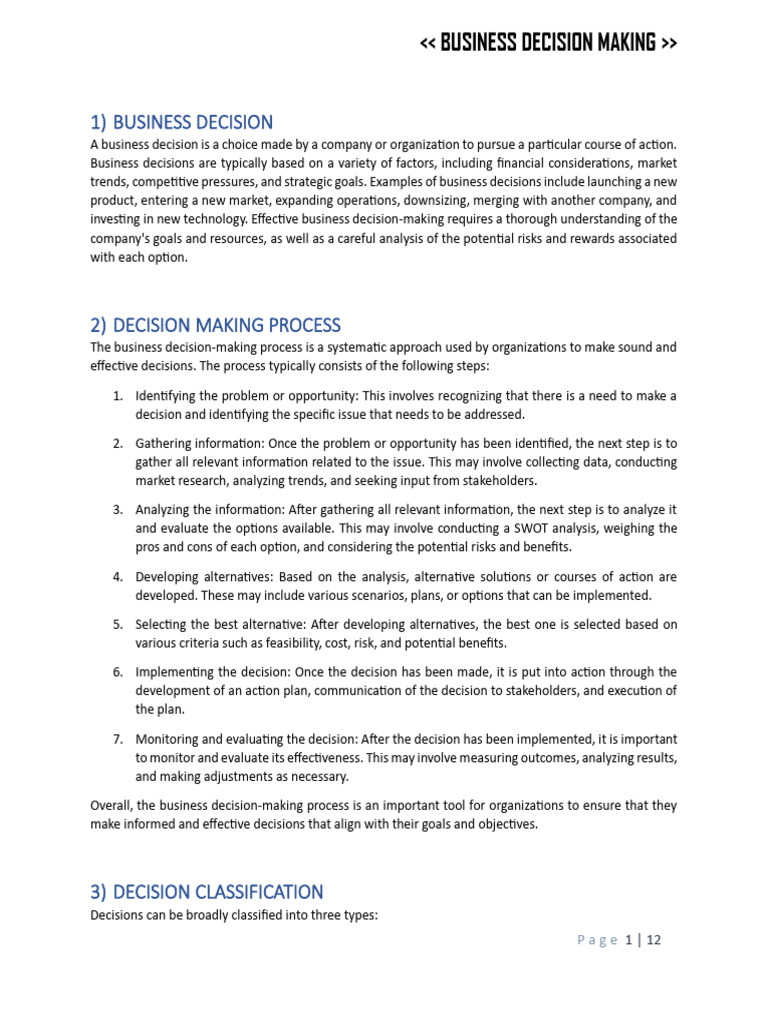 Business Decision Making - Part 1 | PDF | Decision Making | Risk