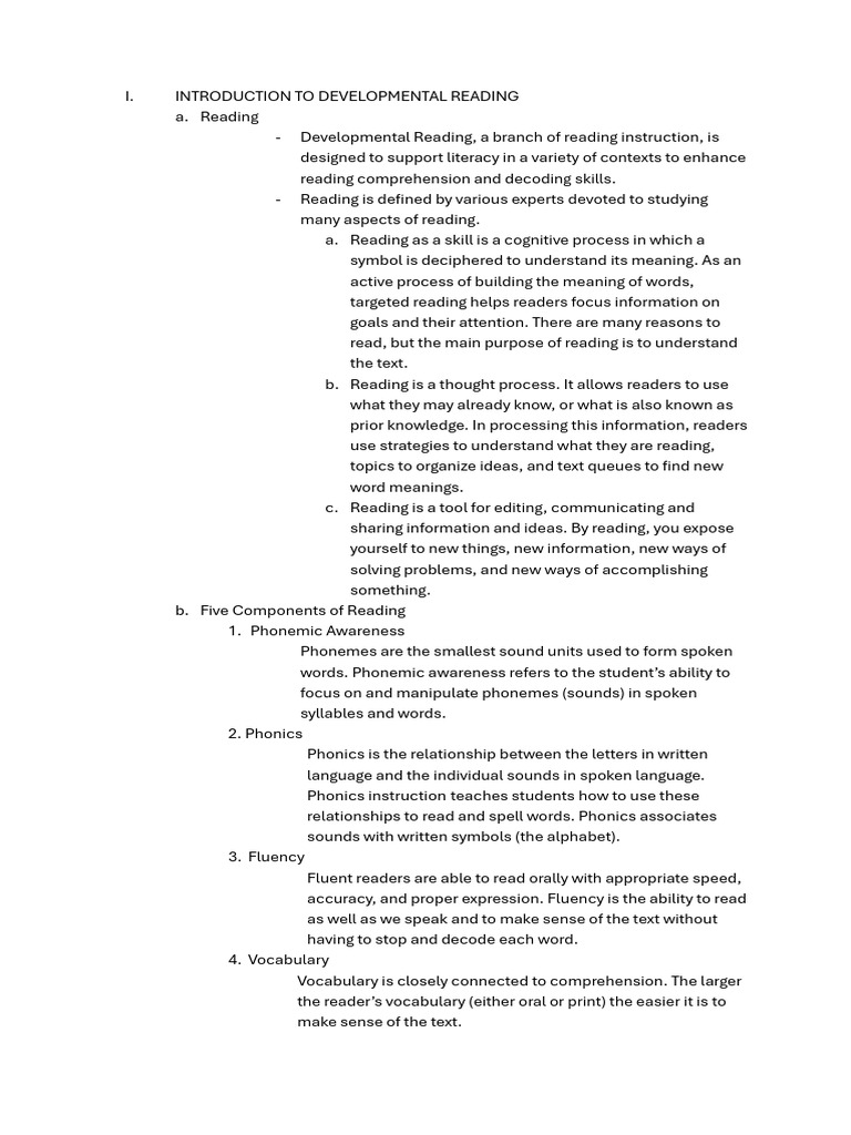 Introduction To Developmental Reading | PDF | Phonics | Reading ...