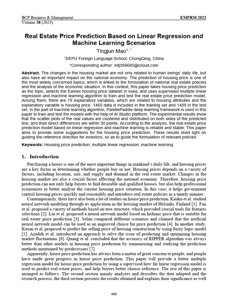Real Estate Price Prediction Based On Linear Regre | PDF | Linear ...