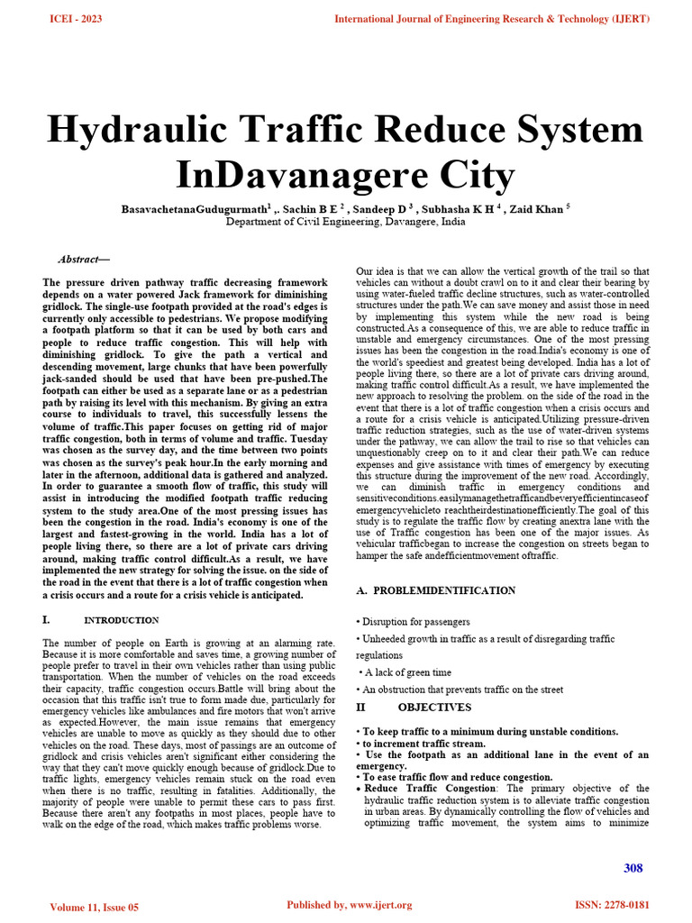 hydraulic-traffic-reduce-system-indavanagere-city-IJERTCONV11IS05054 | PDF | Traffic | Traffic ...