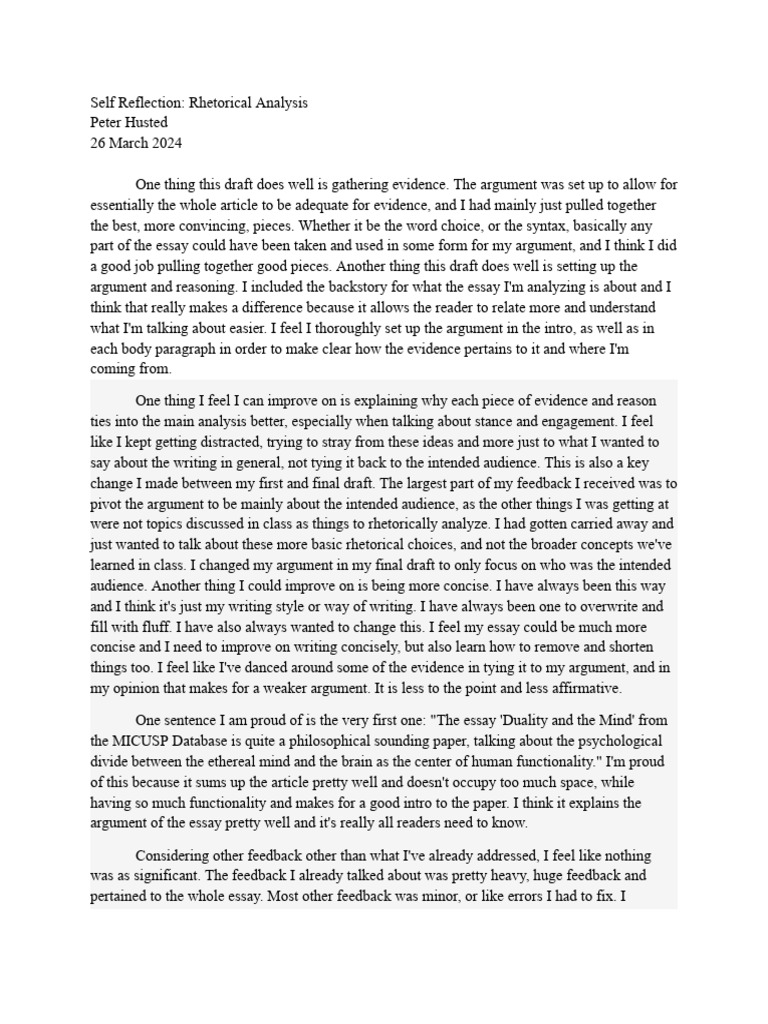 Eng 125 Self Reflection Rhetorical Analysis | PDF | Essays | Argument