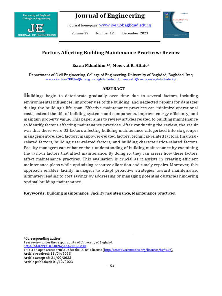 Building Maintenance Factors | PDF | Building Information Modeling | Budget