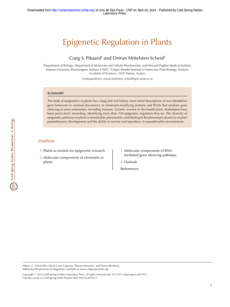 Epigenetic Regulation in Plants | Download Free PDF | Ploidy | Epigenetics