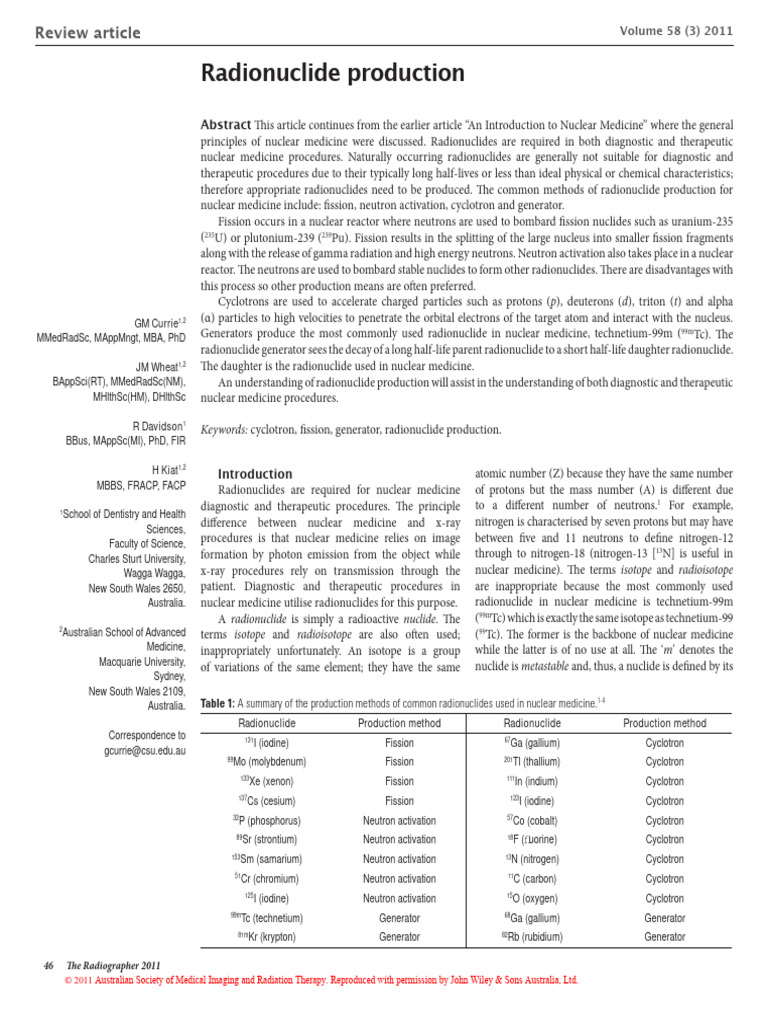 Radiographer - 2013 - Currie - Radionuclide Production | PDF | Nuclear ...