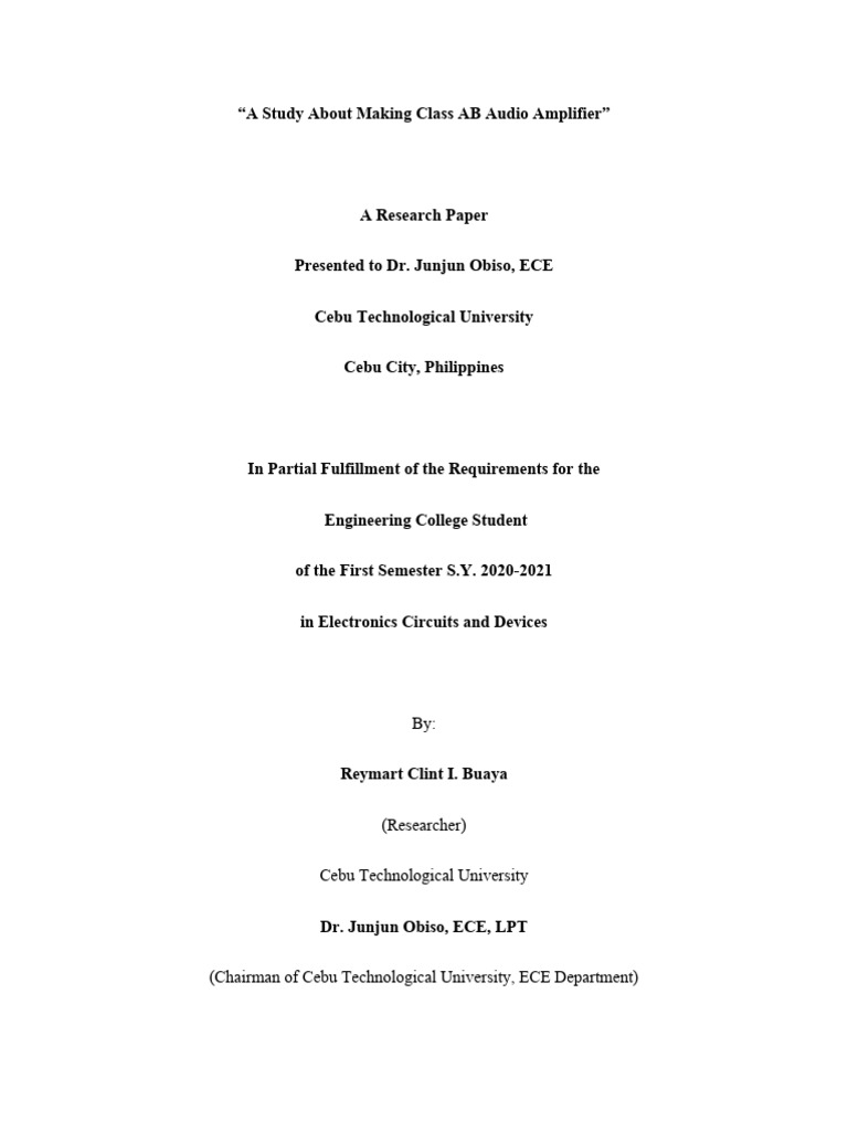 Class AB Audio Amplifier Design | PDF | Amplifier | Transistor
