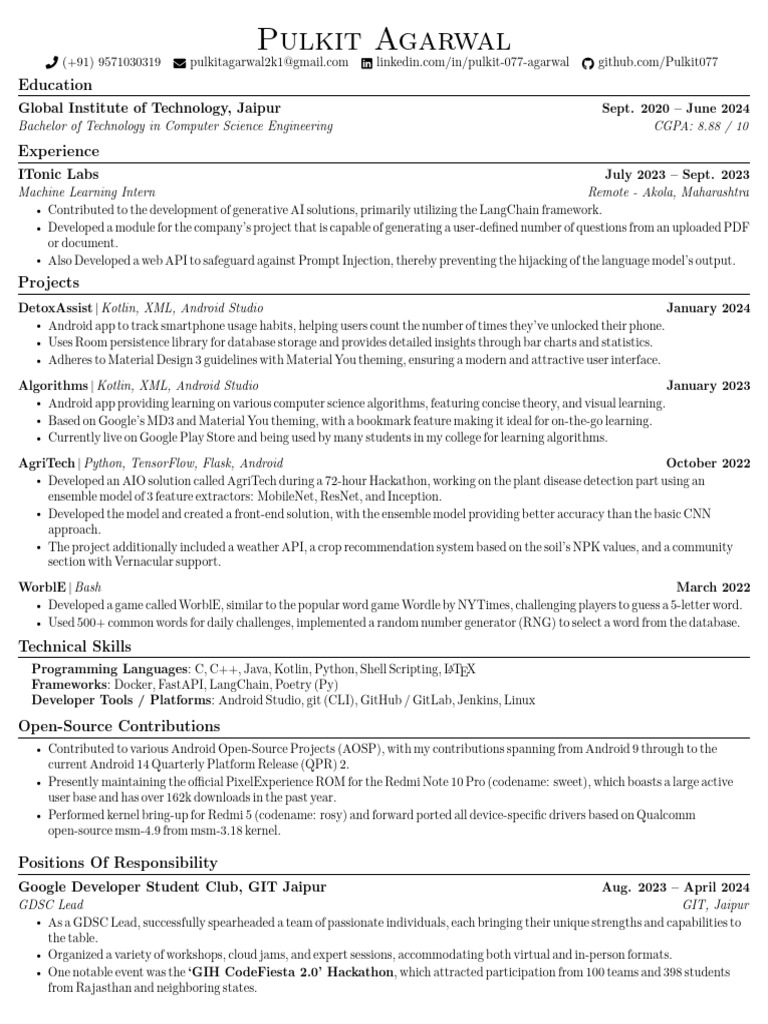 Pulkit Agarwal | PDF | Android (Operating System) | Machine Learning