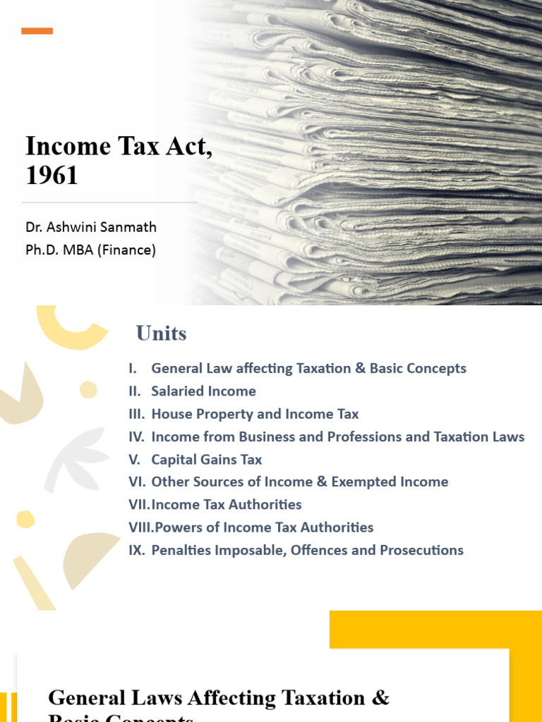 Overview of the Income Tax Act, 1961 | PDF | Cost Of Living | Employee ...