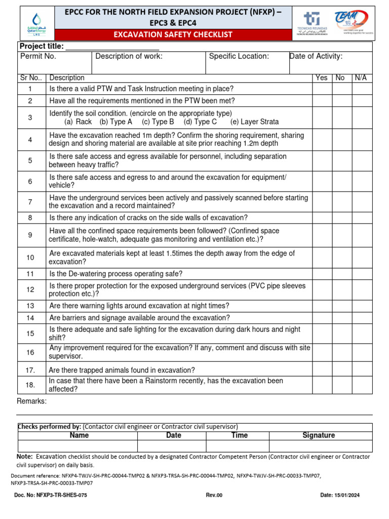 Excavation Safety Checklist NFXP | PDF | Home & Garden | Technology ...