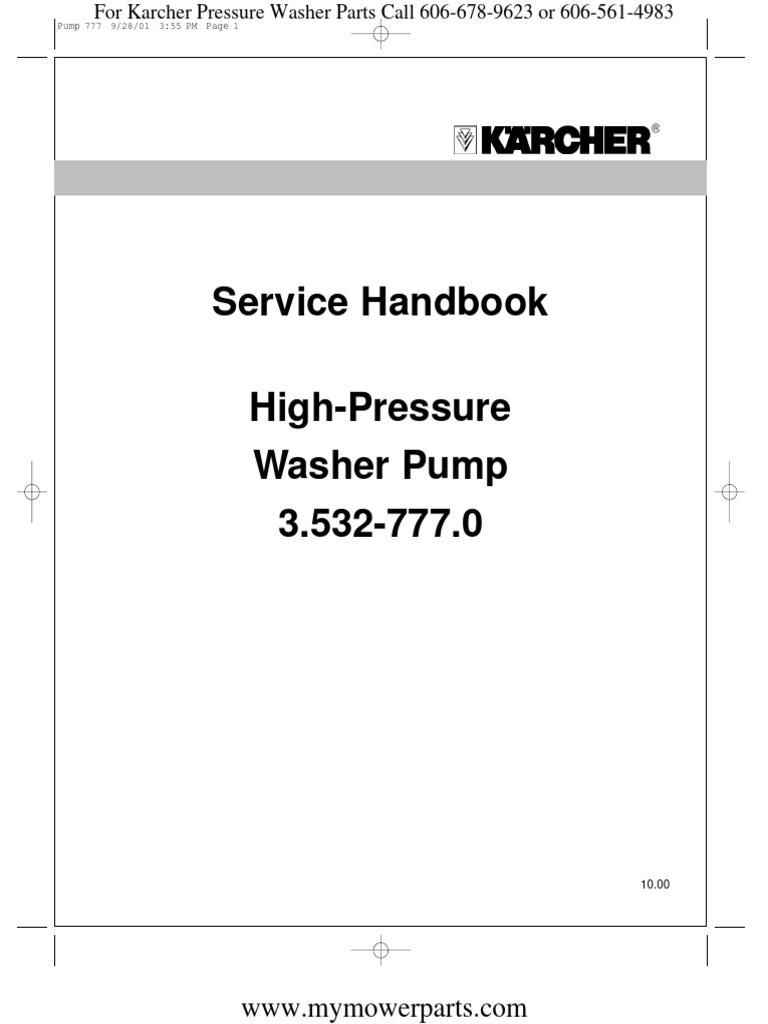 Karcher Pressure Washer Parts and Basic Repair Service Manual Pump 777 ...