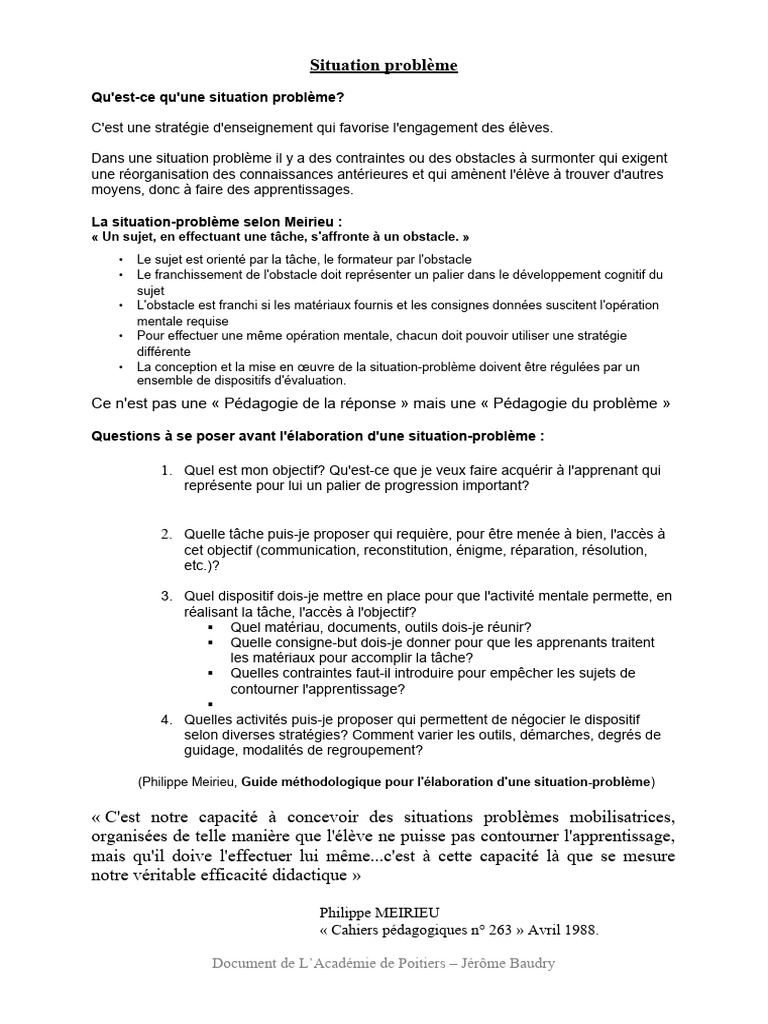 Élaboration d'une situation problème | PDF | Pédagogie | Sciences ...