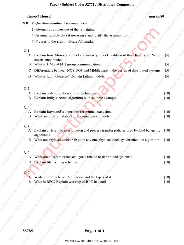 Distributed Computing Exam Questions | PDF | Operating System Technology | Concurrent Computing