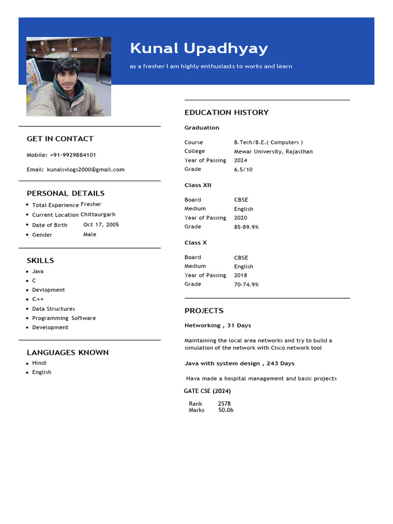 Kunal Upadhyay: Education History | PDF