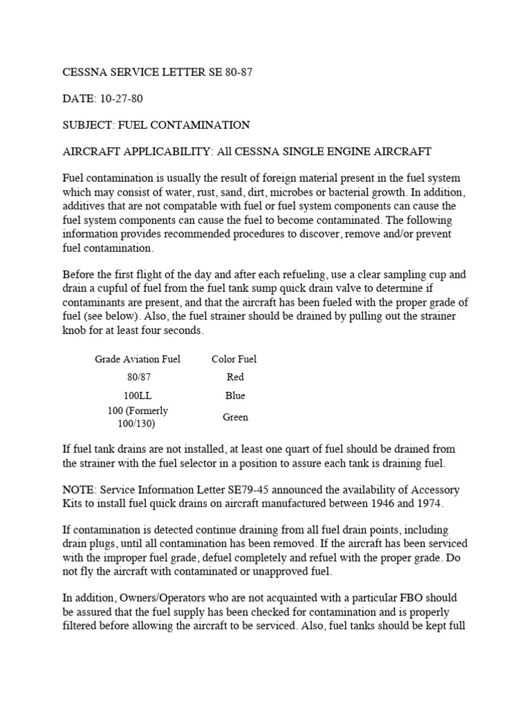 Fuel Contamination | PDF | Aviation