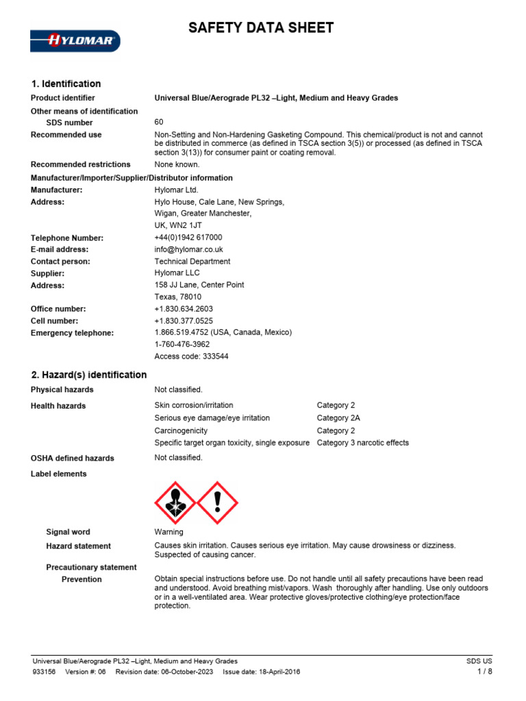 Universal Blue PL32 Safety Data Sheet | PDF | Firefighting | Personal Protective Equipment