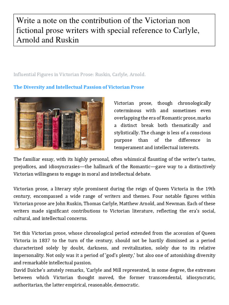 Detail Note On The Contribution of The Victorian Non Fictional Prose ...