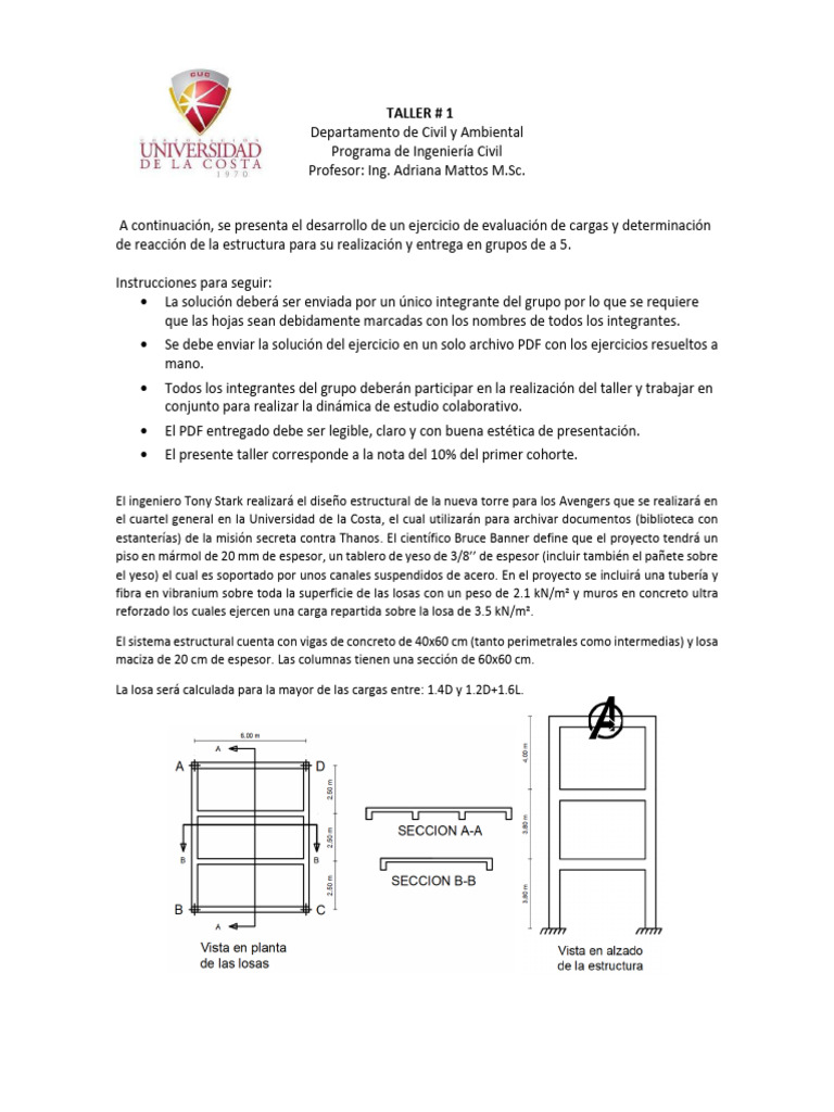Taller 1 - Estructuras I 2024-1 | PDF | Ingeniero civil | Ingeniería estructural