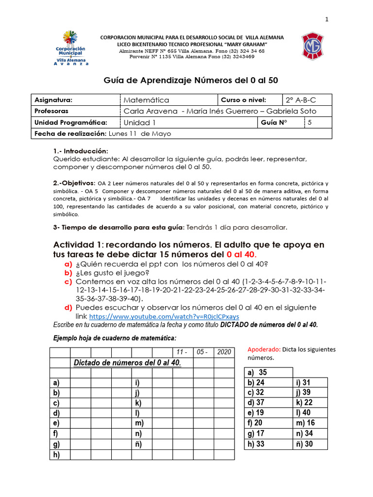Guía de Aprendizaje #5 Unidad 1 Matemática | PDF | Matemáticas | Números