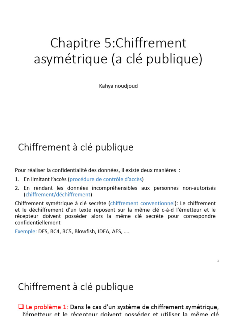 Chiffrement asymétrique et RSA | PDF | Public-key cryptography | Cryptage
