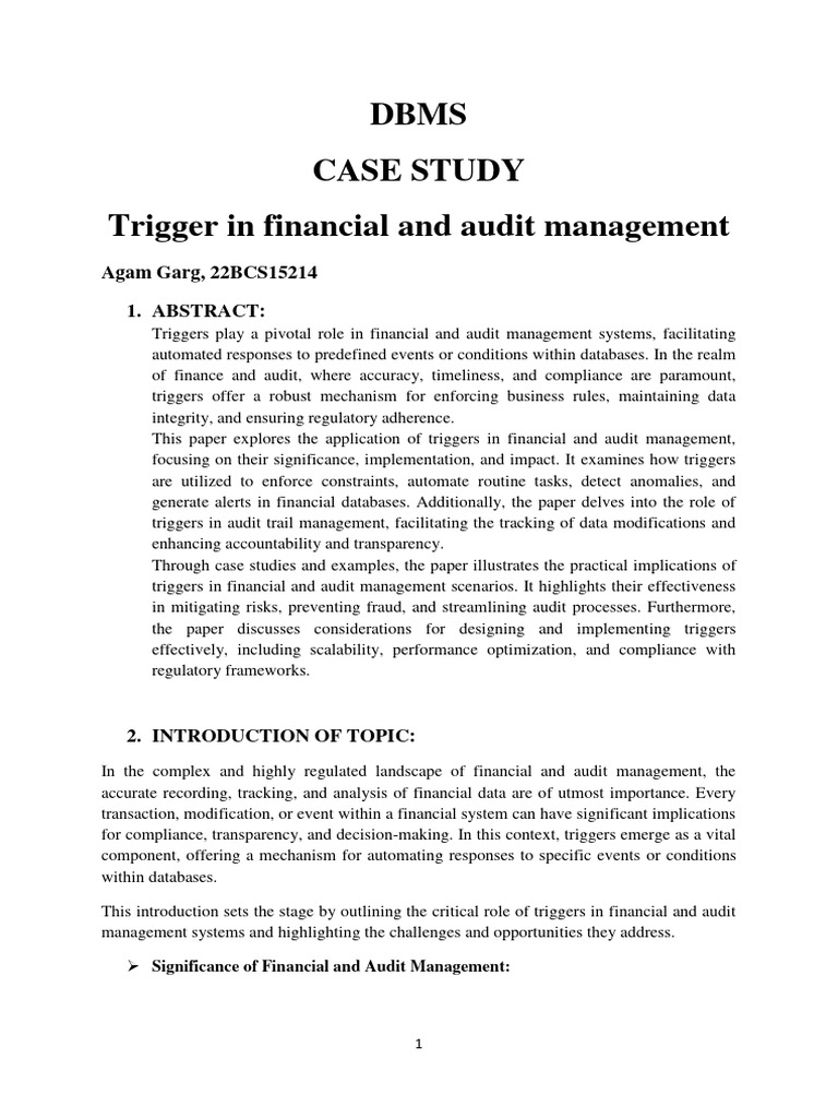 22BCS15214 - Agam - DBMS - Case Study | PDF | Regulatory Compliance | Audit