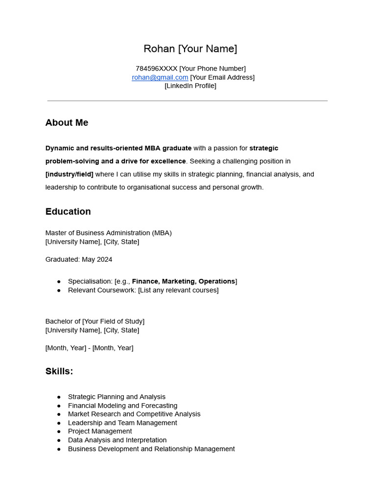 MBA Resume Template | PDF | Master Of Business Administration ...