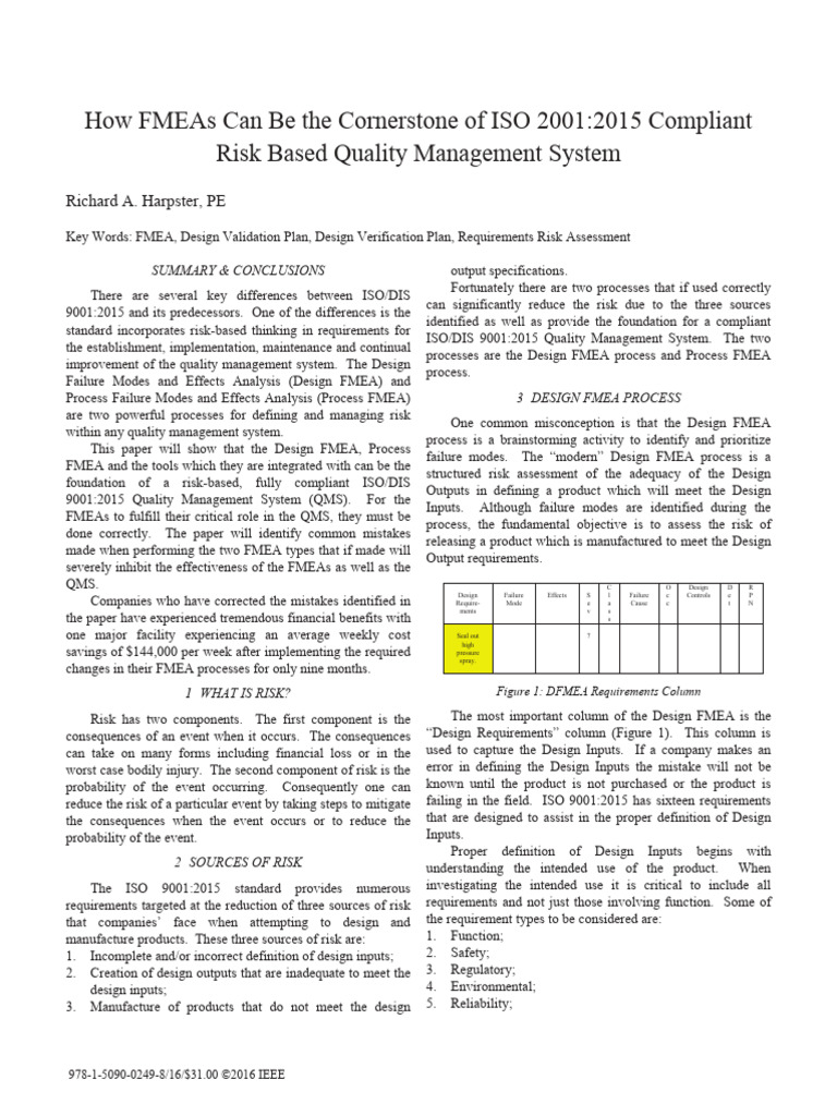 How FMEAs Can Be The Cornerstone of ISO 2001 2015 Compliant | PDF ...