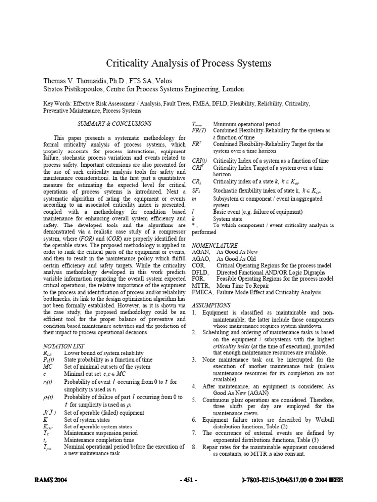 Criticality Analysis of Process Systems | PDF | Reliability Engineering ...