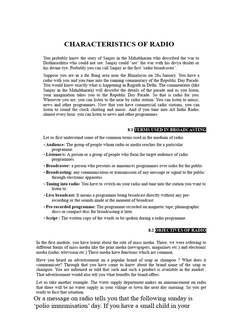 Characteristics Of Radio | PDF | Radio | Television