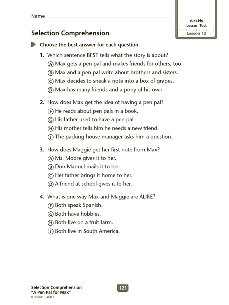 Selection Comprehension: 1. Which Sentence BEST Tells What The Story Is ...