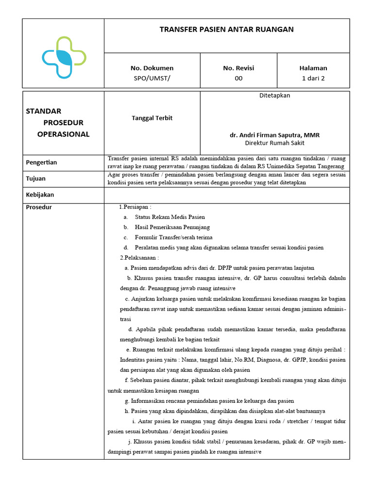 SPO Transfer Pasien Antar Ruang | PDF